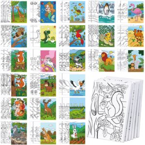 thenshop 48 pcs animal pre drawn canvas 5 x 7 inch painting art set pre stenciled art show display panels outline painting canvas bulk for home school kids adults beginners student party gifts