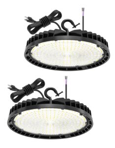 2 pack 240w led high bay light ul&dlc listed 36,000lm 5000k industrial quality ufo high bay shop light 5' cable with plug, 0-10v dimmable led factory warehouse lights ac100-277v