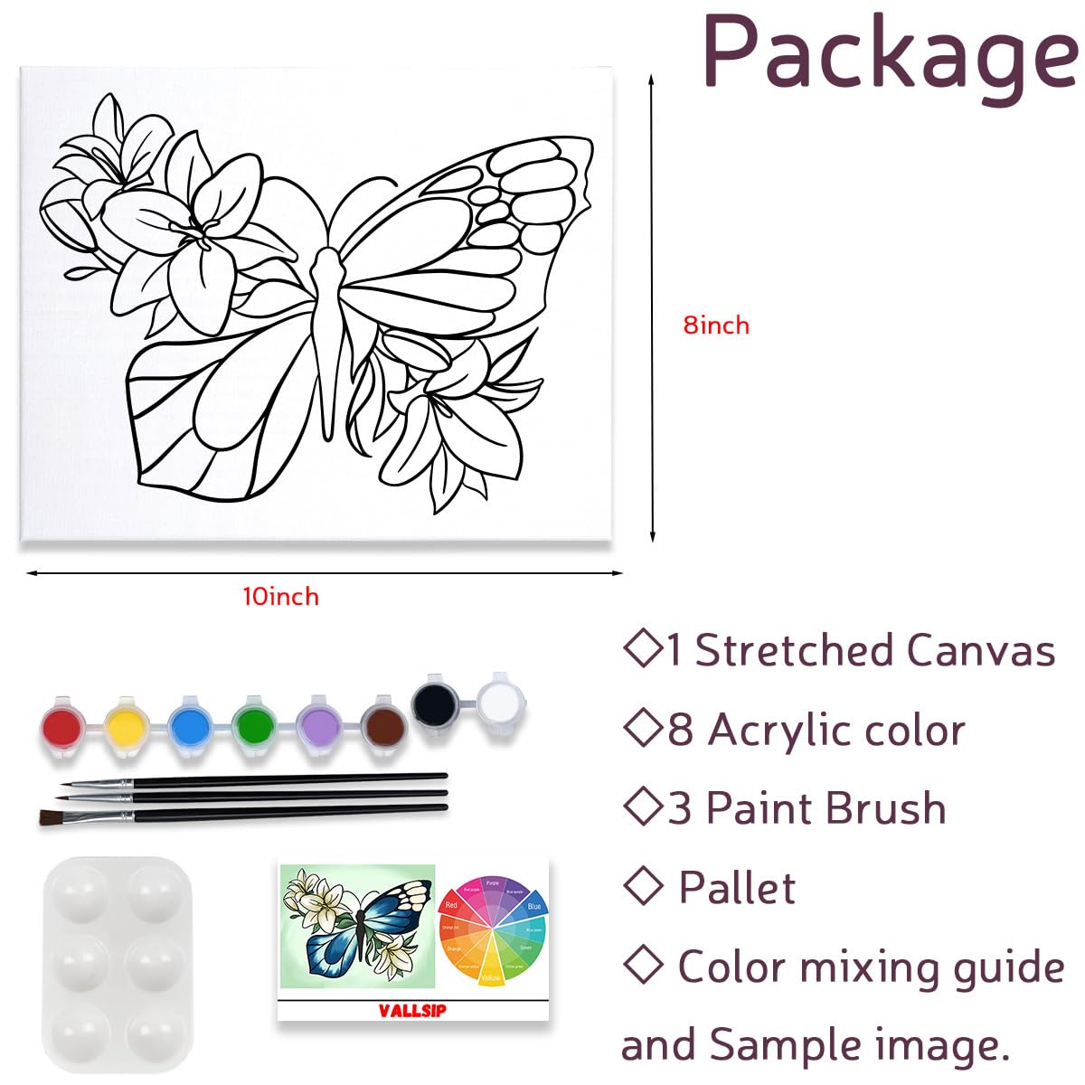 VALLSIP Canvas Painting Kits Pre Drawn Canvas for Painting for Adults Paint and Sip Party Supplies Stretched Canvas to Paint Games Ladies Night Flowers Butterfly Art Set