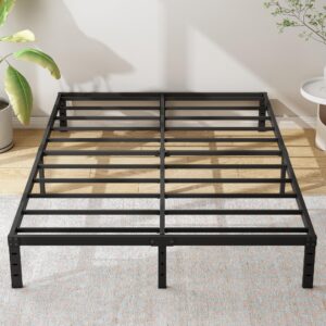 cieemine 12 inch queen size metal bed frame, heavy duty steel slat mattress foundation,no box spring needed, easy assembly, noise-free,black