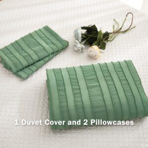 Andency Duvet Cover Full, Full Size Duvet Cover Set, Boho Full Bedding Set for All Seasons, 3 Pieces Tufted Shabby Chic Bedding Duvet Covers with Zipper Closure (Green, Full, 70x90 inches)