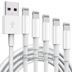 tumaber 5 pack apple mfi certified iphone charger cable 6ft, lightning to usb cord 6 foot, 2.4a fast charging,apple phone long chargers for 13/12/11/11pro/11max/ x/xs/xr/xs max/8/7/6, white