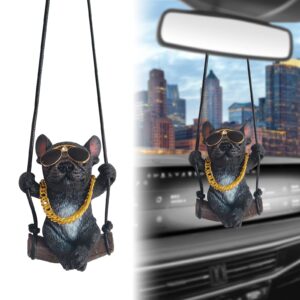 swinging dog rear view mirror accessories for car afrench bulldog cute car rear view mirror pendant accessories decorations frenchie gifts suitable for men and women(black)