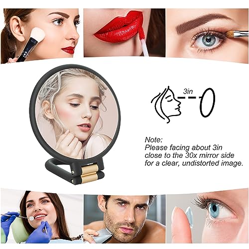 Sifolo 30x Magnifying Mirror, Travel Hand Mirrors with Handle - Double Side Handheld Mirror with 1X 30X Magnification & Adjustable Handle/Stand, Hand Held Foldable Travel Mirror for Makeup(Black)