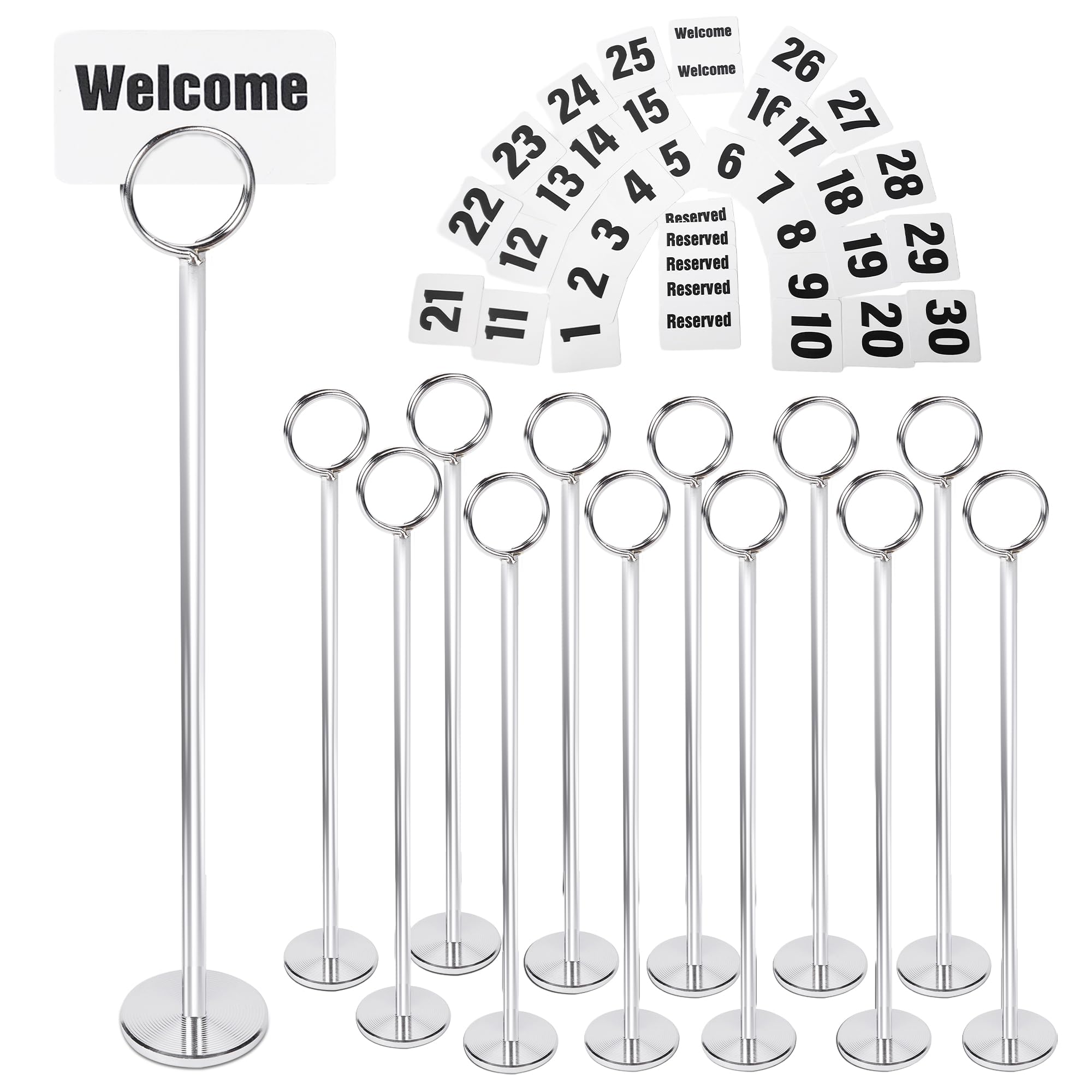 12 Pc Table Numbers 12 Inch Tall , Table Number Holders with Table Numbers Welcome and Reserved Cards , Place Cards , Wedding Table Numbers , Reserved Table Sign , Menu Holder , Picture Photo Holder