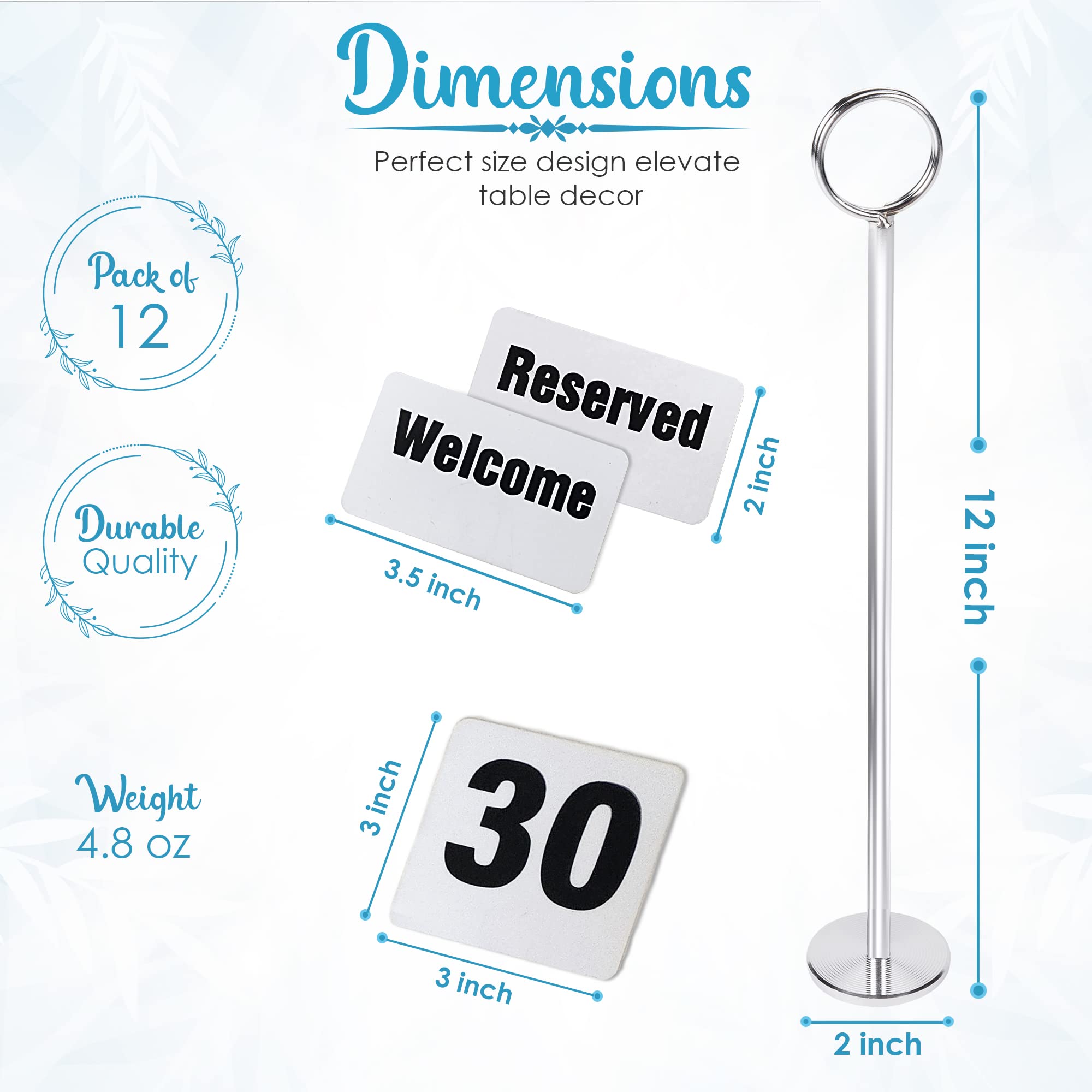 12 Pc Table Numbers 12 Inch Tall , Table Number Holders with Table Numbers Welcome and Reserved Cards , Place Cards , Wedding Table Numbers , Reserved Table Sign , Menu Holder , Picture Photo Holder