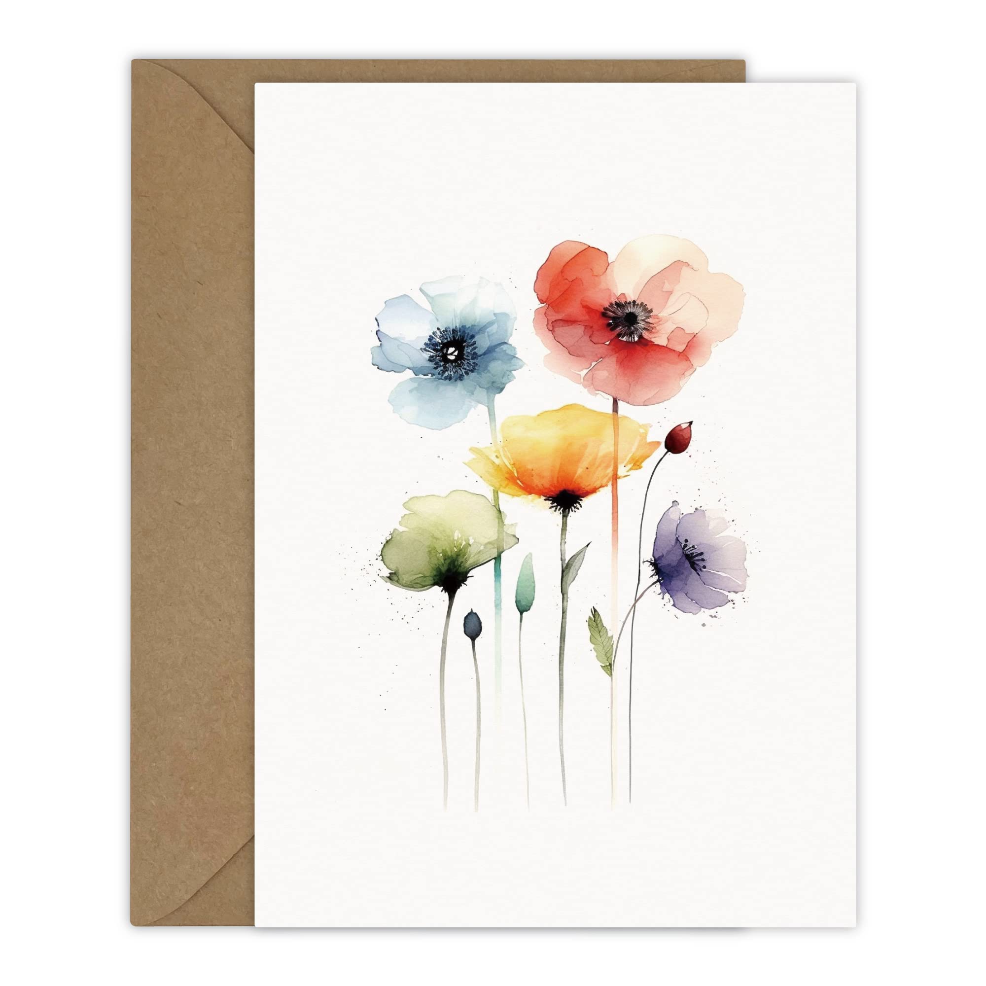 Tashchow 5 Watercolor Flowers Greeting Cards All Occasion Blank Note Cards with Envelopes