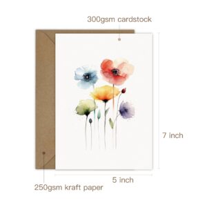 Tashchow 5 Watercolor Flowers Greeting Cards All Occasion Blank Note Cards with Envelopes