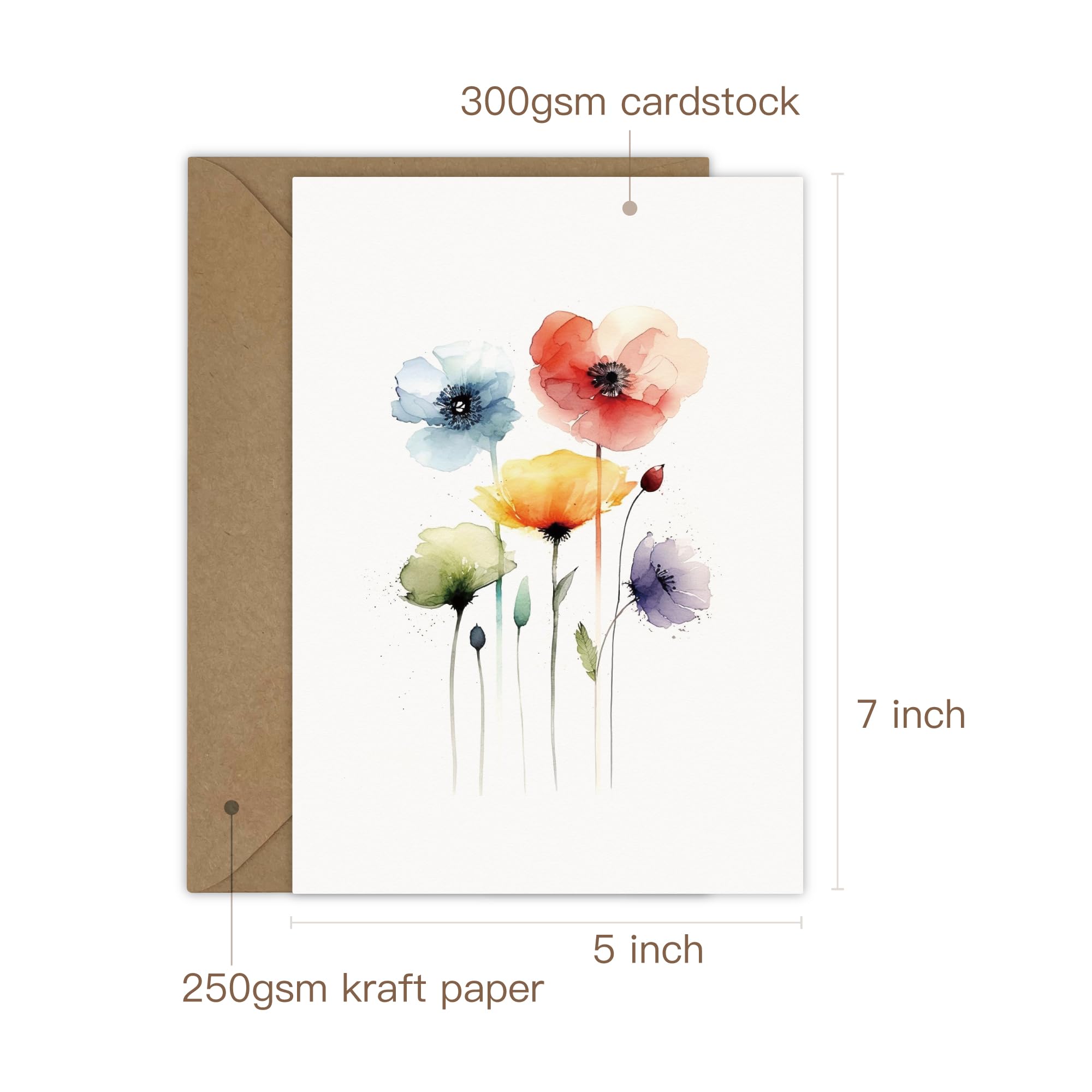 Tashchow 5 Watercolor Flowers Greeting Cards All Occasion Blank Note Cards with Envelopes