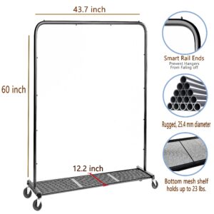 Simple Trending Clothing Garment Rack, 44 Inch Rolling Clothes Organizer on Wheels for Hanging Clothes with Mesh Shelves, Black