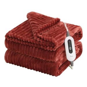 reaks heated blanket throw - 50" x 60" electric blanket with 4 fast heating levels & 3 hours auto off, soft flannel heating blankets for home office, ul&fcc certification, machine washable, red