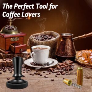 Coffee Espresso Tamper 51mm with WDT Tool Calibrated Spring Loaded, Coffee Press with Silicone Mat, 100% Flat Stainless Steel Base Tamper for Espresso Coffee Machine (51mm, Black)