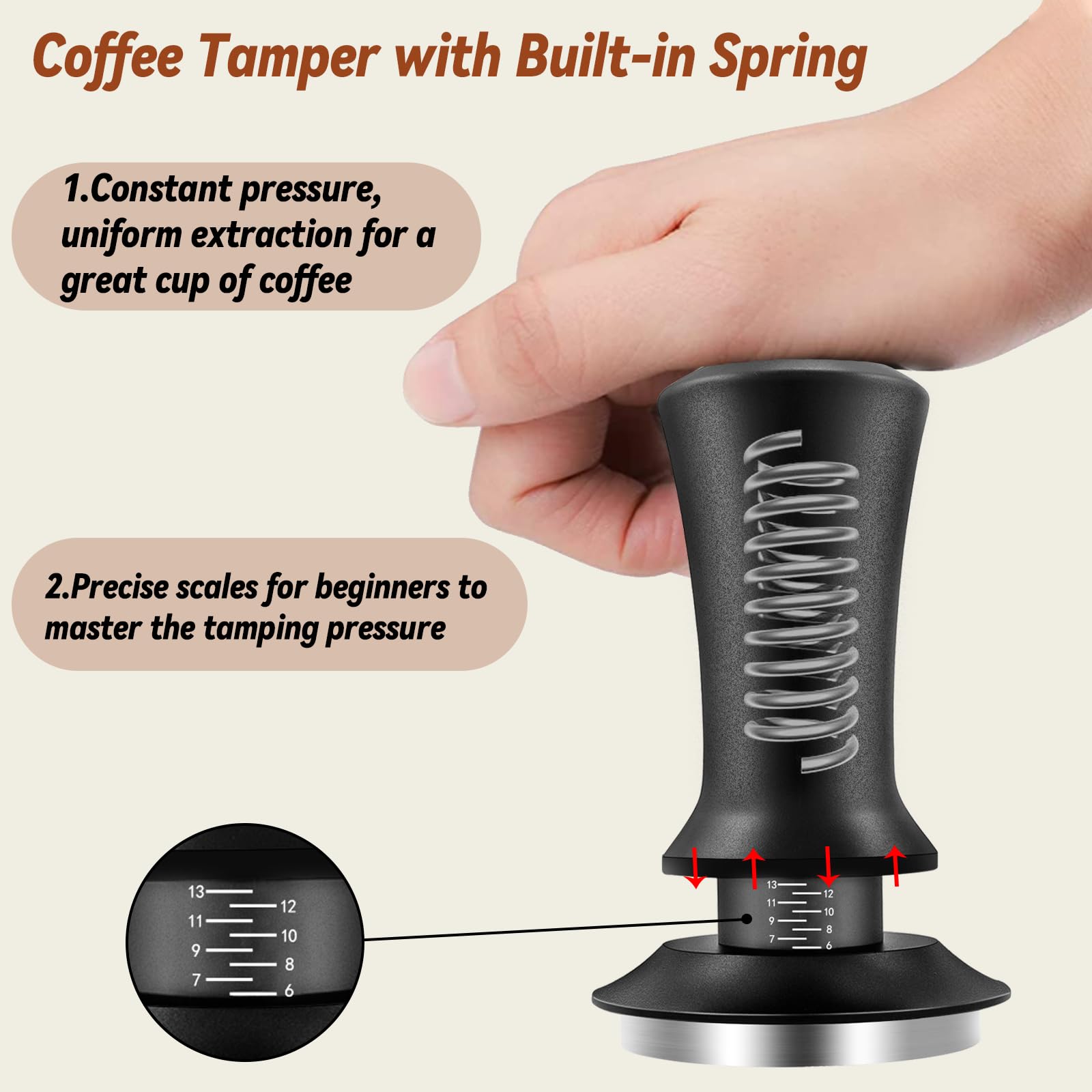 Coffee Espresso Tamper 51mm with WDT Tool Calibrated Spring Loaded, Coffee Press with Silicone Mat, 100% Flat Stainless Steel Base Tamper for Espresso Coffee Machine (51mm, Black)