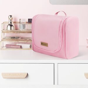 MULISOFT Toiletry Bag for Women, Hanging Travel Toiletry Bag with Large Capacity, Water-resistant Makeup Bag with 16 Compartments for Toiletries and Cosmetics, Toiletry Organizer Bag, Rose Pink