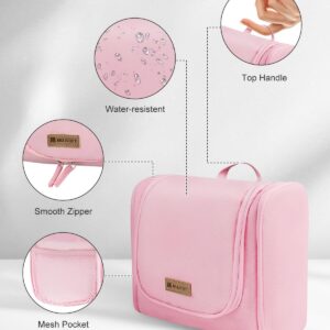 MULISOFT Toiletry Bag for Women, Hanging Travel Toiletry Bag with Large Capacity, Water-resistant Makeup Bag with 16 Compartments for Toiletries and Cosmetics, Toiletry Organizer Bag, Rose Pink