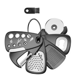 kitchen/unique gadgets set 6 pieces, space saving cooking tools, cheese grater, bottle opener, fruit/vegetable peeler, pizza cutter, garlic/ginger grinder,herb stripper