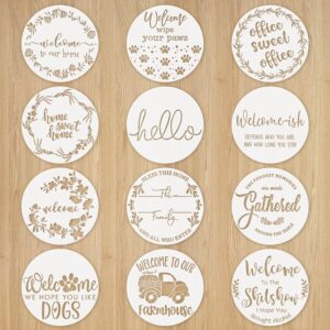 welcome stencils for painting on wood, large reusable welcome letters word stencil plastic art farmhouse templates for 12 inch wood door hanger sign canvas mat crafts wall home decor(hello)