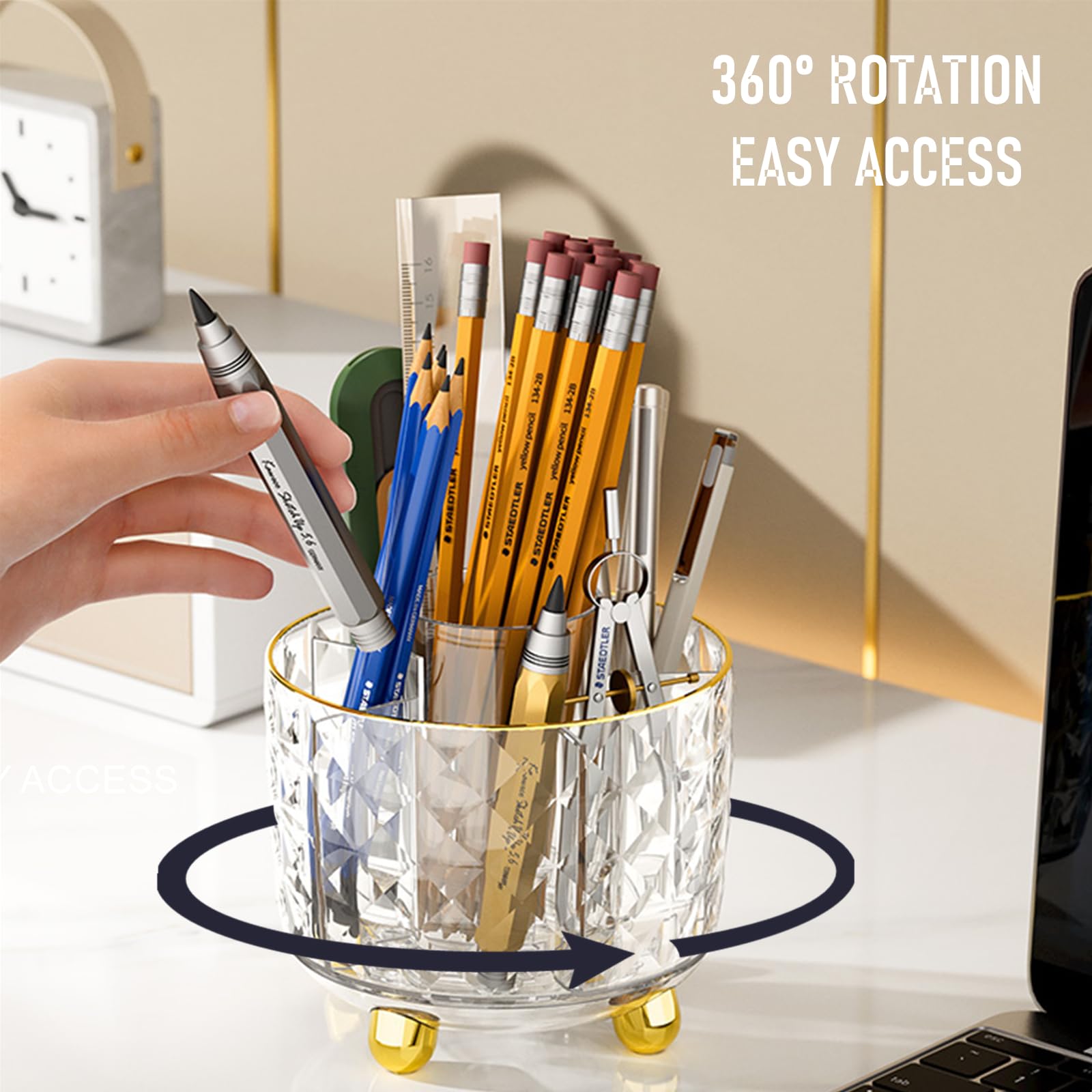 Laloblue Pencil Holder For Desk, Pen Holder, 6 Slots 360° Degree Rotating Desk Organizers and Accessories, Cute Pencil Cup for Desk, Office, School, Home, Green