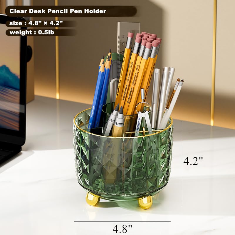 Laloblue Pencil Holder For Desk, Pen Holder, 6 Slots 360° Degree Rotating Desk Organizers and Accessories, Cute Pencil Cup for Desk, Office, School, Home, Green