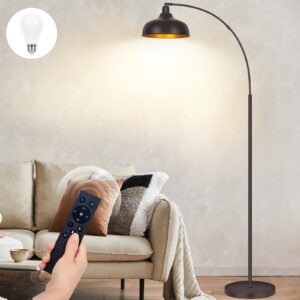 arc floor lamps bronze, standing lamps for living room with remote control, foot switch, metal shade, arched floor lamp with stepless dimmable led bulb, brown floor reading tall lamp for bedroom