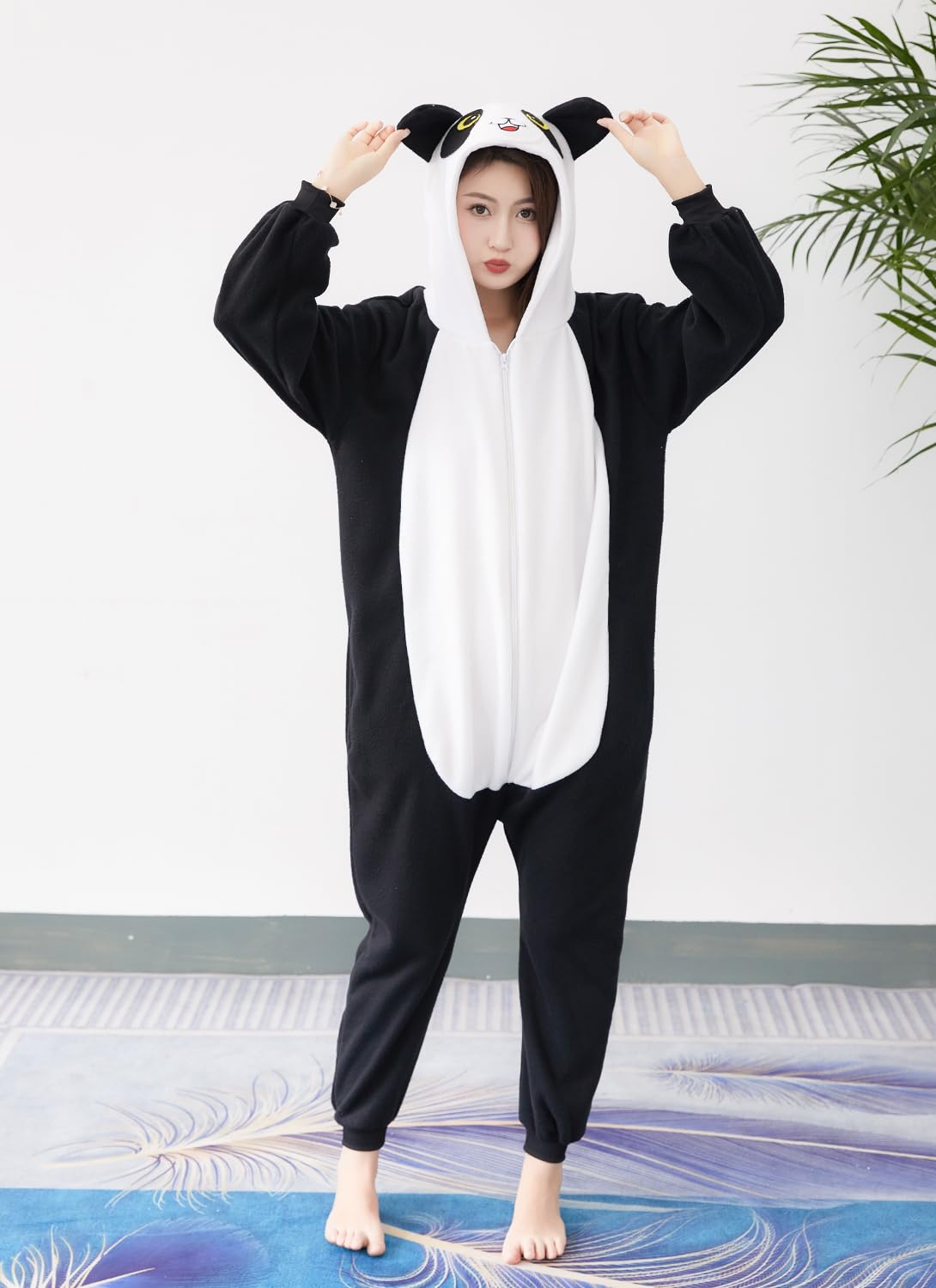 Joyxiamunicorns Unisex Adult Panda Animal Onesie Pajamas Cosplay Costumes Halloween Christmas One-Piece Sleepwear M