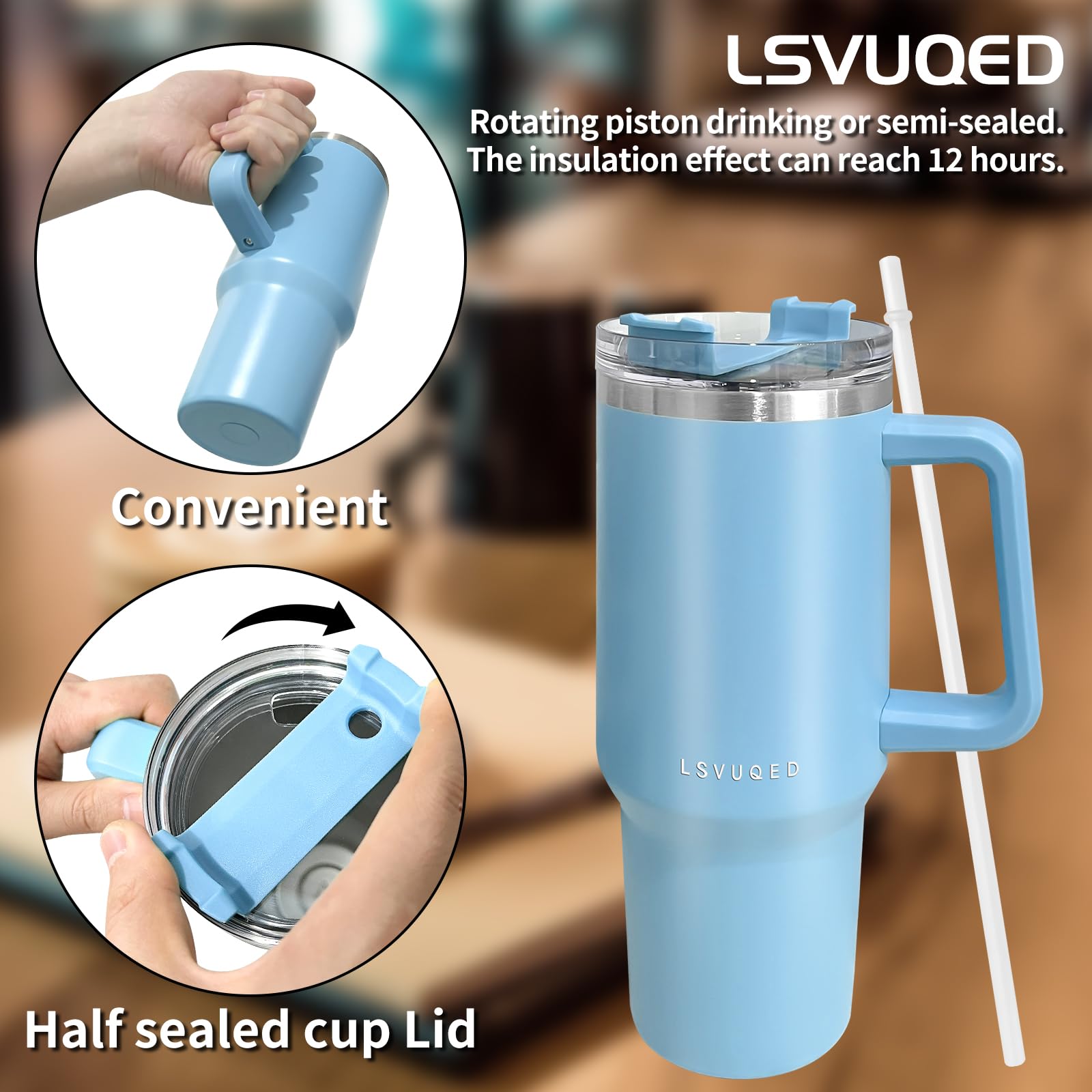 LSVUQED Tumbler Cups, 40 oz Tumbler with Handle and Straw Lid Insulated Reusable Stainless Steel Travel Mug Keeps Drinks Insulation up to 12 Hours.(Blue)