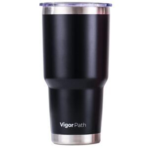 vigor path insulated tumbler cup with slide lid, double-walled vacuum stainless steel water bottle travel mug - leak-proof thermal cup for home and outdoor adventures - 30oz (black)