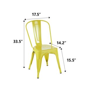 Nazhura Metal Dining Chair Farmhouse Tolix Style for Kitchen Dining Room Café Restaurant Bistro Patio, 18 Inch, Stackable, Waterproof Indoor/Outdoor (Sets of 4) (Steel Seat, Yellow)