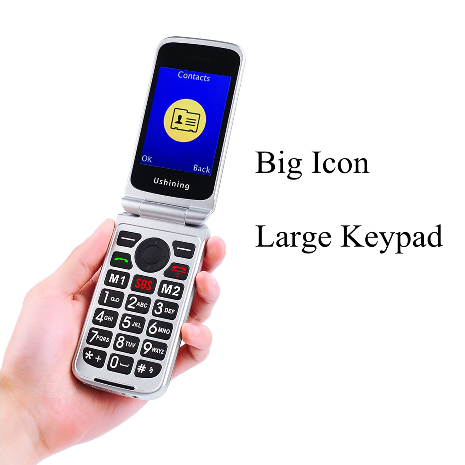 USHINING 4G Senior Flip Phone Unlocked with Speed Talk SIM Card Big Button Clear Sound Seniors Cell Phone for Elderly with Charging Dock (Black)