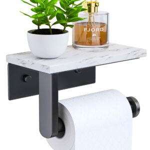 WOJIUBUXIN Marble Toilet Paper Holder with Shelf Black Toilet Paper Roll Holder Wall Mount for Bathroom Cabinet Decorative,Matte Black Finish,Modern Style,Screw-in,Each Marble with A Unique Pattern