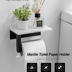 WOJIUBUXIN Marble Toilet Paper Holder with Shelf Black Toilet Paper Roll Holder Wall Mount for Bathroom Cabinet Decorative,Matte Black Finish,Modern Style,Screw-in,Each Marble with A Unique Pattern