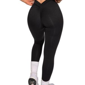 Danysu Women's V Cut Leggings for Women V-Back Scrunch Butt Leggings Soft High Waisted Booty Tights Workout Gym Yoga Pants Black S