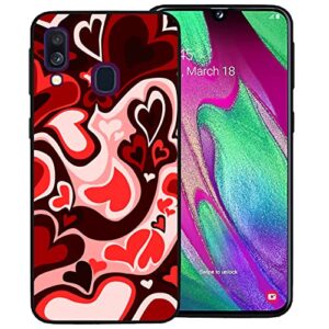 zaztify phone case for samsung galaxy a40, lovely irregular red black love heart lovecore aesthetic cute shockproof protective anti-slip thin soft cover shell