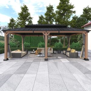 cedar wood gazebo 12x20ft hardtop gazebo solid cedar wood framed gazebo canopy outdoor fir wood galvanized steel double roof pavilion heavy duty for patio lawn garden with netting