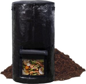 34 gallon garden compost bin bag, reusable organic fertilizer fermented bag with lid,collapsible leaf lawn bags gardening container (black)