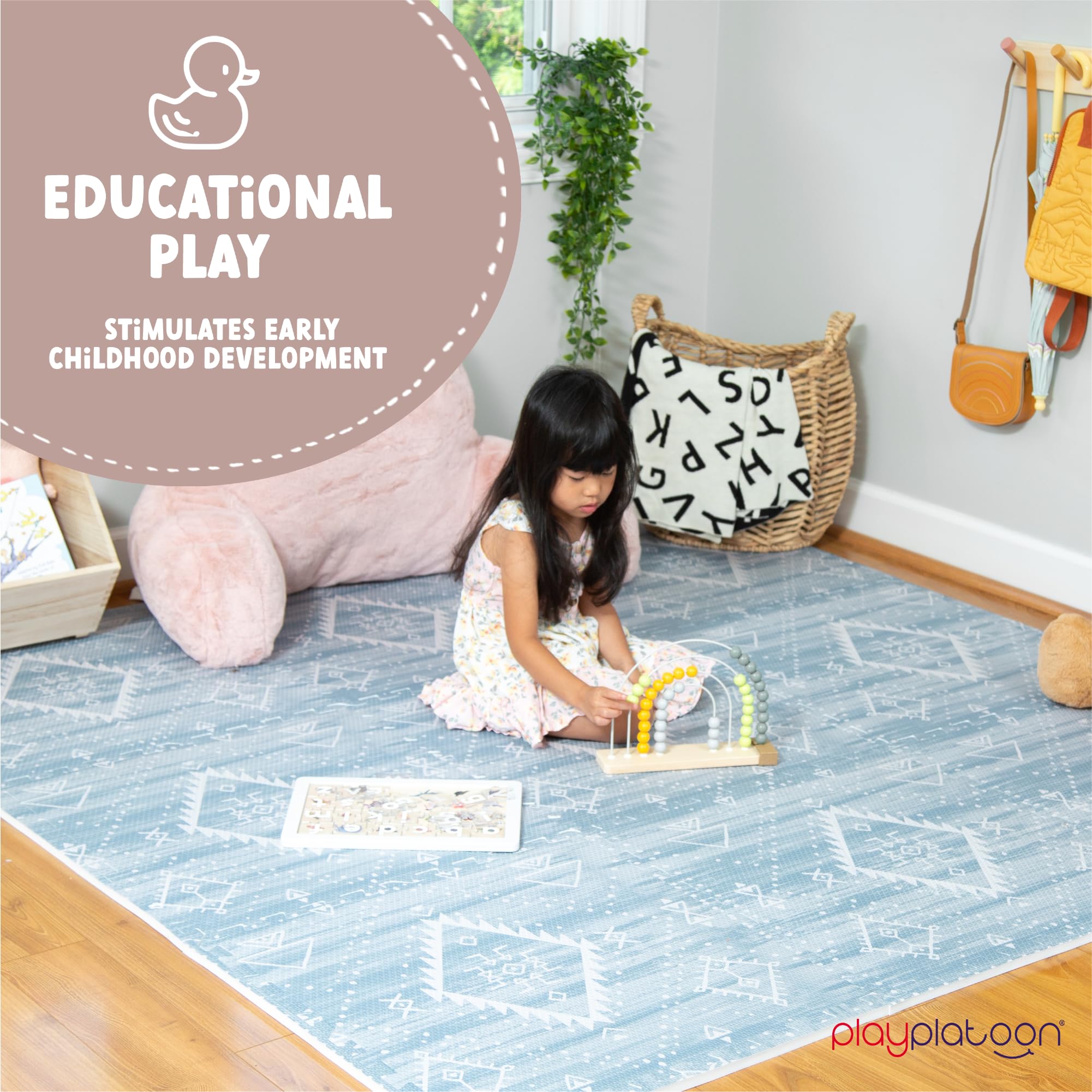 Play Platoon Non-Toxic Large Kids Play Mats for Floor, 9 Tiles, 72 x 72 inch - Extra-Thick Foam Tiles, 24 x 24 inch Puzzle Mat Pieces, Neutral Playmat for Toddlers & Childrens Playroom – Saguaro Print