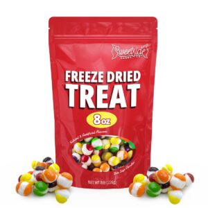 freeze dried candy skittles - assorted original flavors snack - orange, lemon, grape, strawberry and lime, perfect for holidays, traveling, camping or as a sweet treat gift, (8oz)