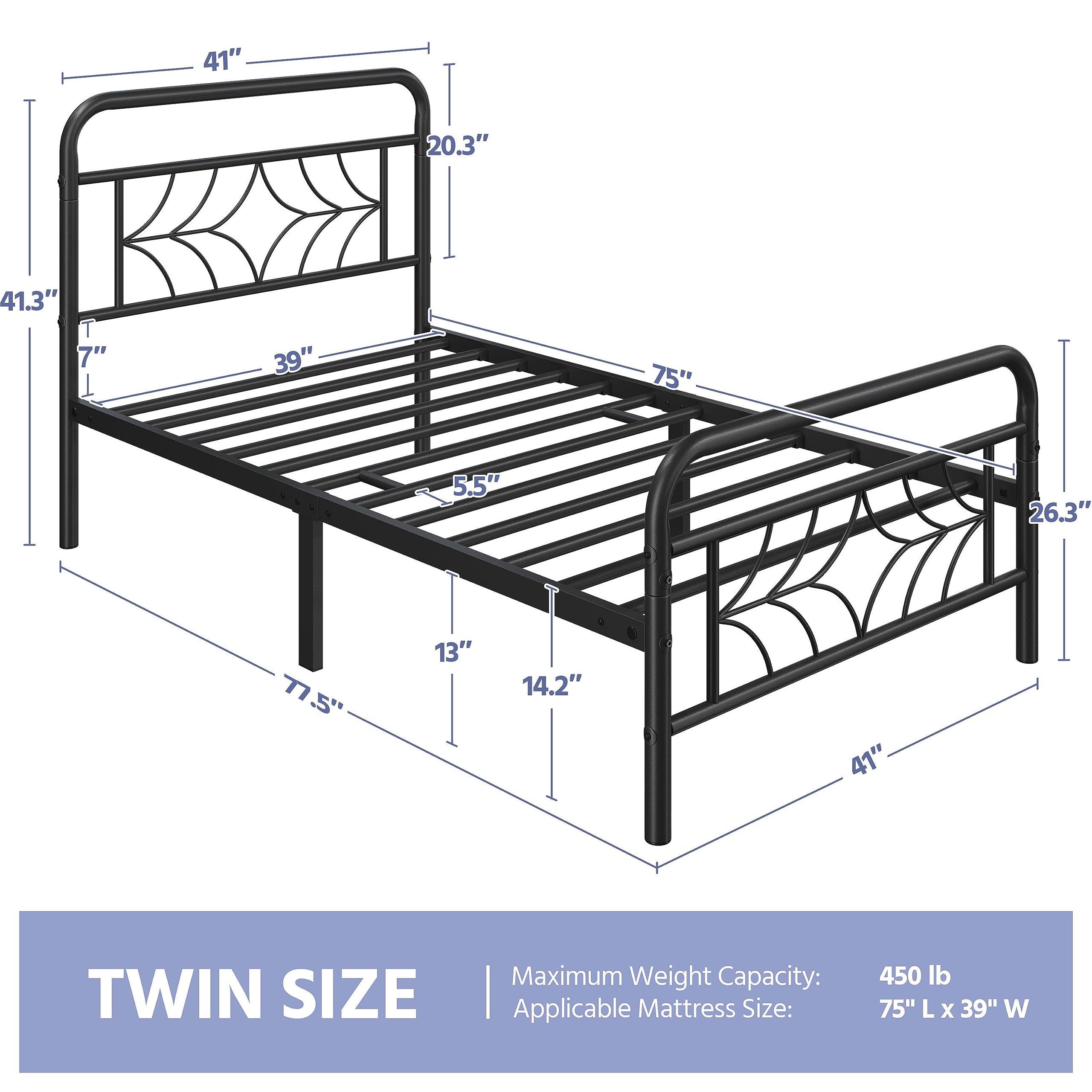 Topeakmart Twin Bed Frames Metal Platform Bed with Sparkling Star-Inspired Design Headboard and Footboard/13 Inch Underbed Storage/No Box Spring Needed/Sturdy Slat Support, Black Twin Bed