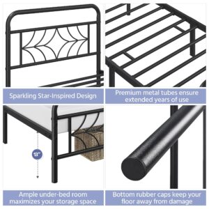 Topeakmart Twin Bed Frames Metal Platform Bed with Sparkling Star-Inspired Design Headboard and Footboard/13 Inch Underbed Storage/No Box Spring Needed/Sturdy Slat Support, Black Twin Bed