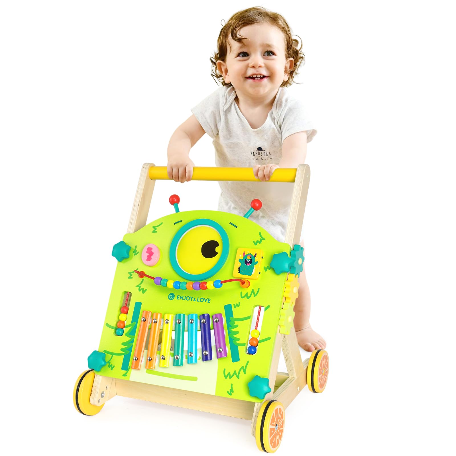 Wooden Baby Walker Baby Push Walker Sit-to-Stand Learning Walkers for Baby Toddlers Baby Walker Activity Center Toys Multifunctional Montressori Educational Toy for Boys & Girls