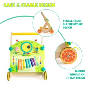 Wooden Baby Walker Baby Push Walker Sit-to-Stand Learning Walkers for Baby Toddlers Baby Walker Activity Center Toys Multifunctional Montressori Educational Toy for Boys & Girls