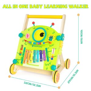 Wooden Baby Walker Baby Push Walker Sit-to-Stand Learning Walkers for Baby Toddlers Baby Walker Activity Center Toys Multifunctional Montressori Educational Toy for Boys & Girls