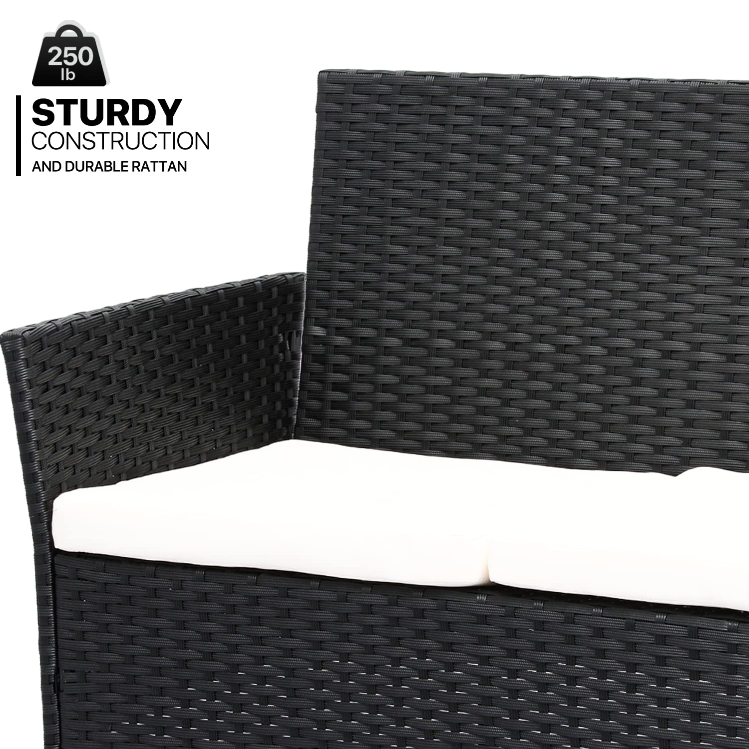 MoNiBloom 4 Pieces Patio Furniture Sets, Non Slip Foot Pads Wicker Rattan Sofa Chair with Soft Cushions and Sturdy Coffee Table for Backyard Porch Garden Poolside Balcony, Capacity 250 lbs, Black