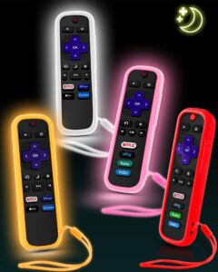 （4 pack） onebom cover for roku remote, case for hisense/tcl roku tv steaming stick/express universal replacement controller silicone sleeve skin glow in the dark （pink white orange） red