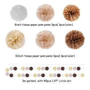 Boho Baby-Shower White-Brown Champagne Party-Decorations - 28pcs Neutral Birthday Wedding Bridal Tissue Pom Poms Streamers, Fall Autumn Christmas Tassel Garland Banner, Engagement Decor Ouruola