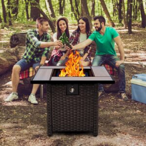 WAROOM Propane Fire Pit, 30 Inch Outdoor PE Wicker Gas Fire Pit Table with Fire Glass, and Waterproof Cover, for Parties and Gatherings on Patio Garden Backyard Porch