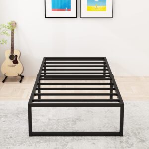 lutown-teen 16 inch twin xl bed frames heavy duty sturdy metal platform bed frame no box spring needed, noise free, easy assembly, black