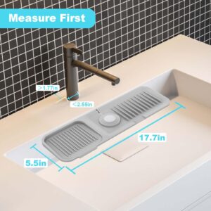 5°slope kitchen sink splash guard behind faucet-gray silicone faucet handle drip catcher tray-18inch mat for sink accessories with soap dispenser hole-water clear gadgets also bathroom organizer