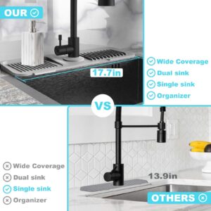 5°slope kitchen sink splash guard behind faucet-gray silicone faucet handle drip catcher tray-18inch mat for sink accessories with soap dispenser hole-water clear gadgets also bathroom organizer