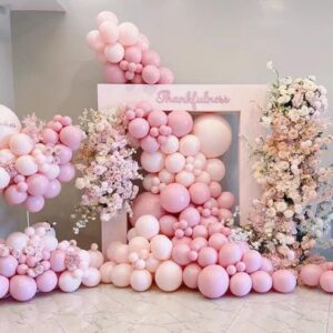 412pcs Pastel Pink Balloon Garland Arch Kit 18 12 10 5 Inch Different Sizes Light Pink Latex Balloons for Baby Shower Birthday Happy Gender Reveal Party Decoration